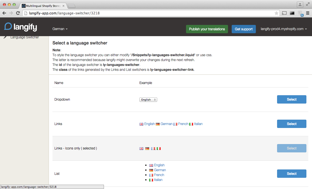 Changing the language switcher style (v1) : langify